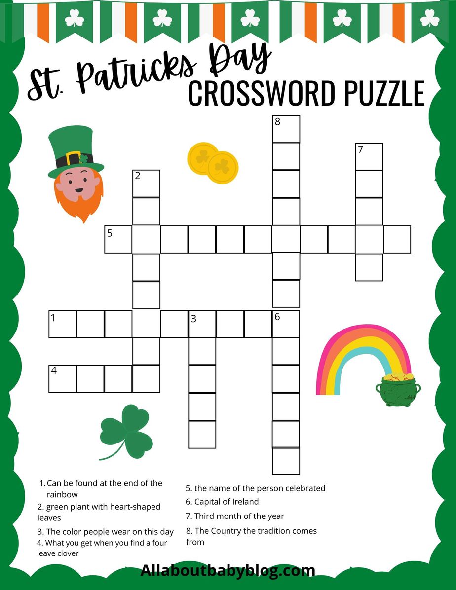 Fun St. Patrick's Day Crossword puzzle for kids - All about Baby Blog